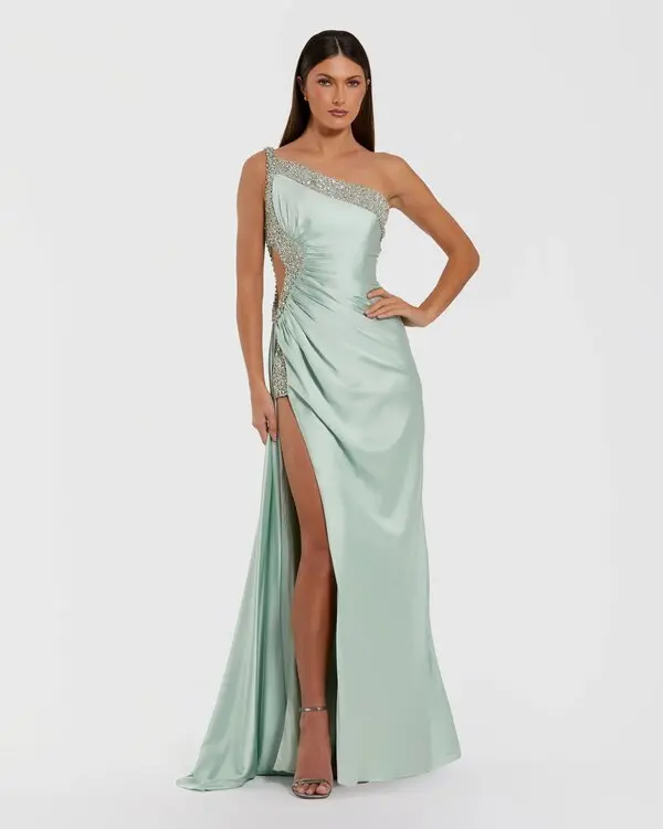 Mac Duggal Embellished One Shoulder Gown - Sage