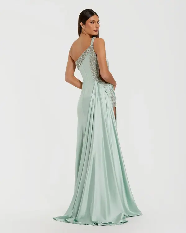 Mac Duggal Embellished One Shoulder Gown - Sage