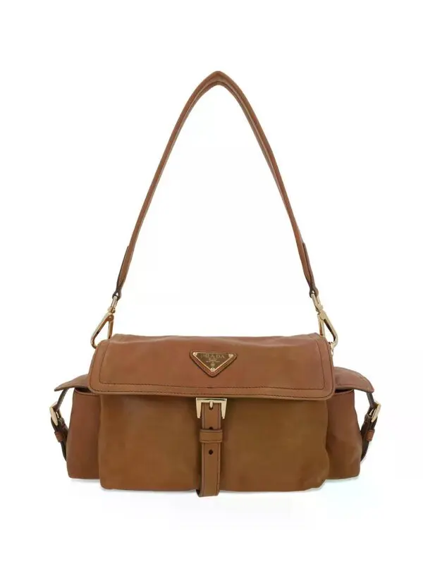 Prada Explore Buckle Leather Shoulder Bag - Brown