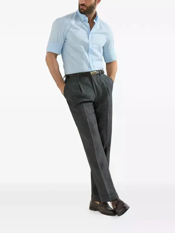 Brunello Cucinelli Pleated Délavé Linen Trousers - Grey