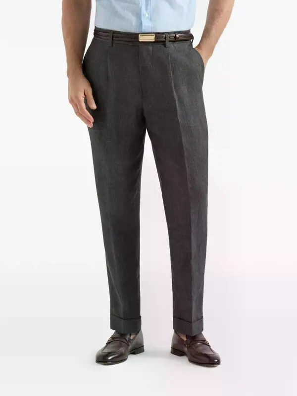 Brunello Cucinelli Pleated Délavé Linen Trousers - Grey