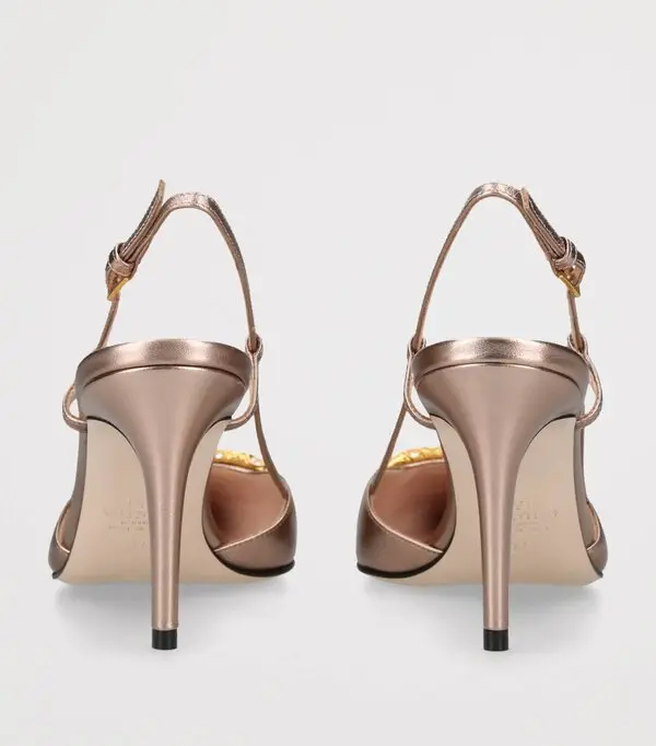 Valentino Garavani Leather Embellished Vlogo Slingback Pumps
