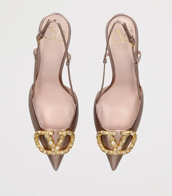 Valentino Garavani Leather Embellished Vlogo Slingback Pumps