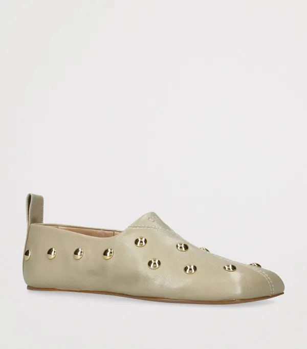 Chloé Rita Studded Leather Ballet Flats - Green