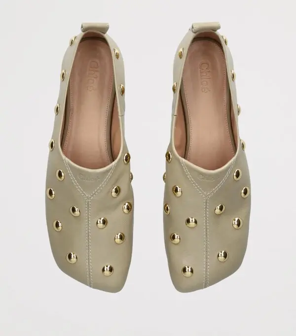 Chloé Rita Studded Leather Ballet Flats - Green