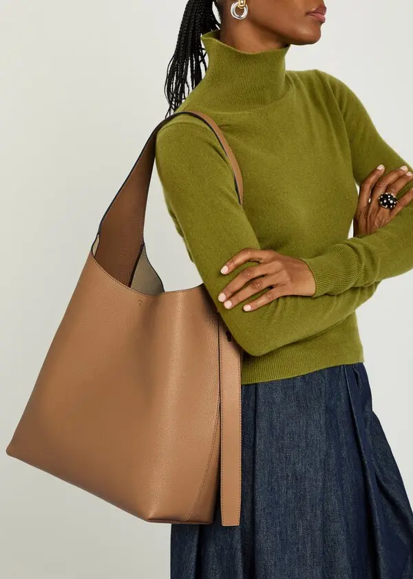 Tory Burch Romy Grained Leather Hobo Bag - Light Brown