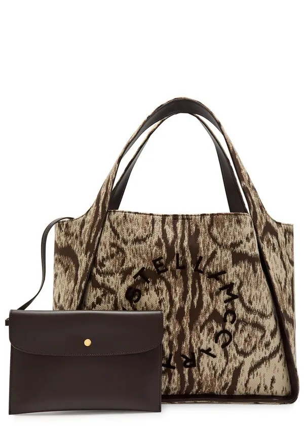 Stella McCartney Logo Leopard-jacquard Canvas Tote Bag