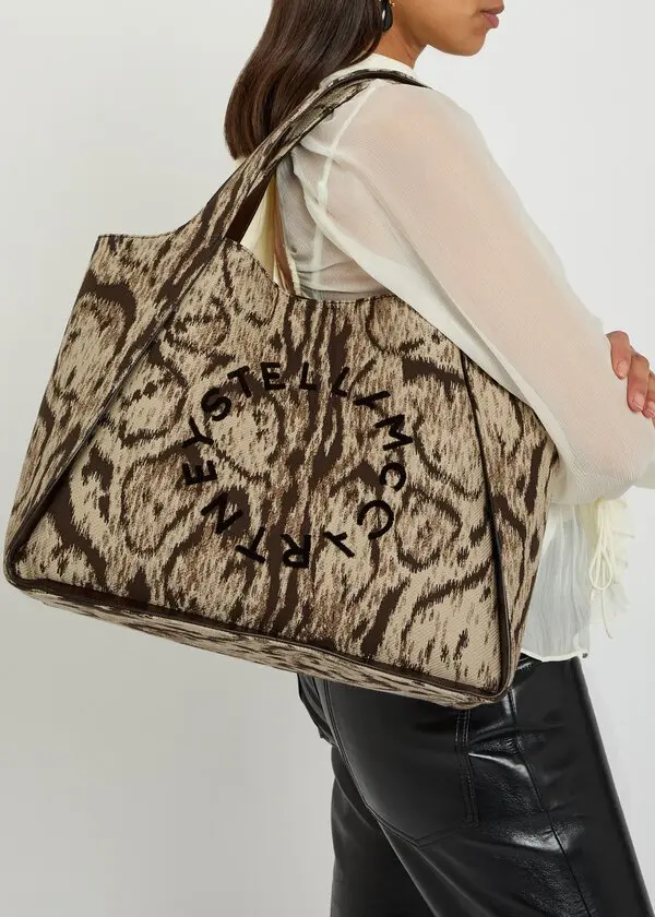 Stella McCartney Logo Leopard-jacquard Canvas Tote Bag