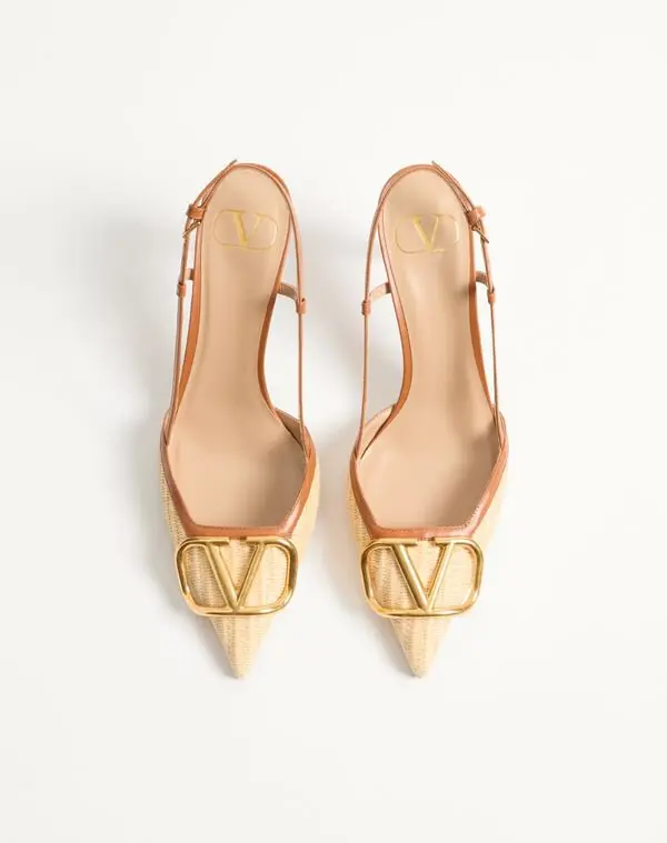 Valentino Garavani Vlogo Signature Raffia Slingback Pumps