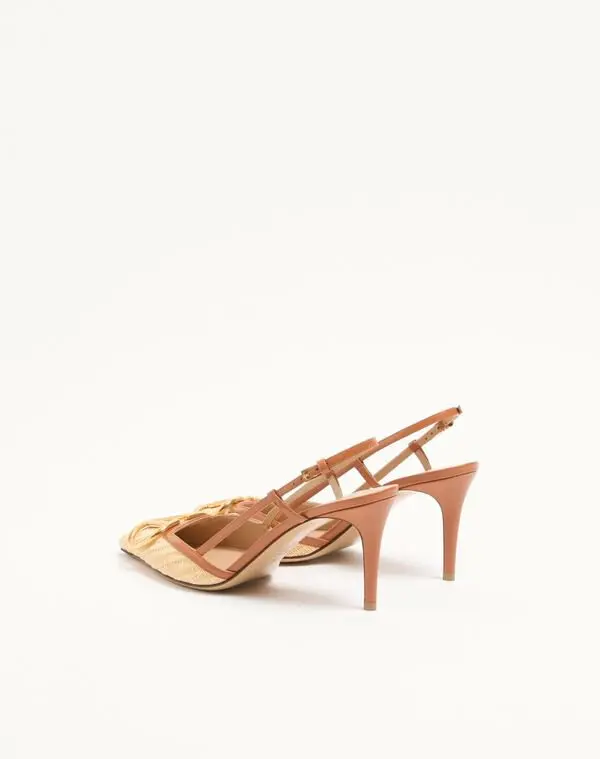 Valentino Garavani Vlogo Signature Raffia Slingback Pumps