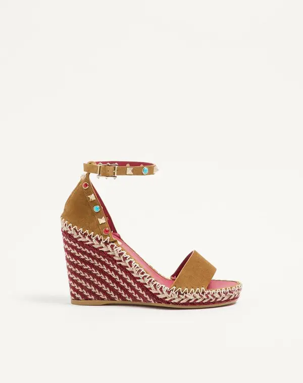 Valentino Garavani Rockstud Double Wedge Sandals - Havana Beige