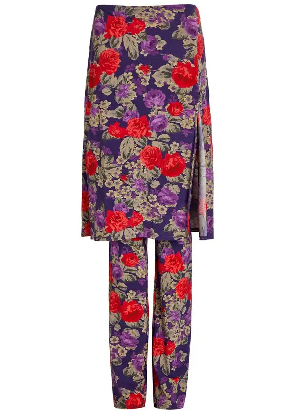 Acne Studios Intessa Skirt-effect Floral Stretch-jersey Trousers - Multicoloured