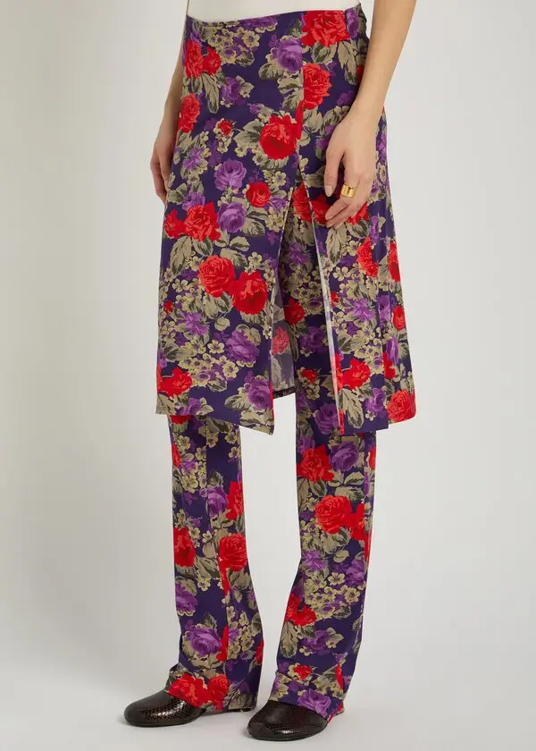 Acne Studios Intessa Skirt-effect Floral Stretch-jersey Trousers - Multicoloured