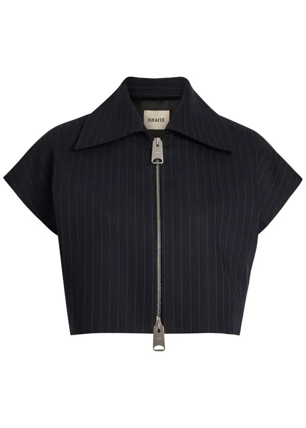 Khaite Robin Pinstripe Wool-blend Top - Navy