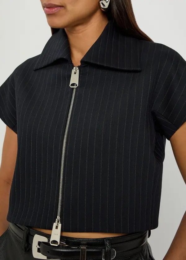 Khaite Robin Pinstripe Wool-blend Top - Navy