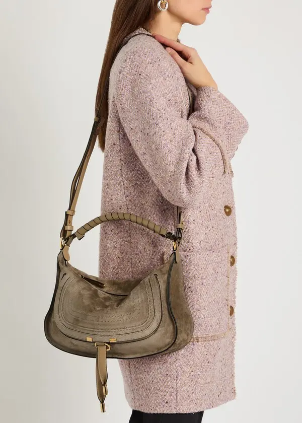 Chloé Marcie Small Suede Shoulder Bag - Taupe