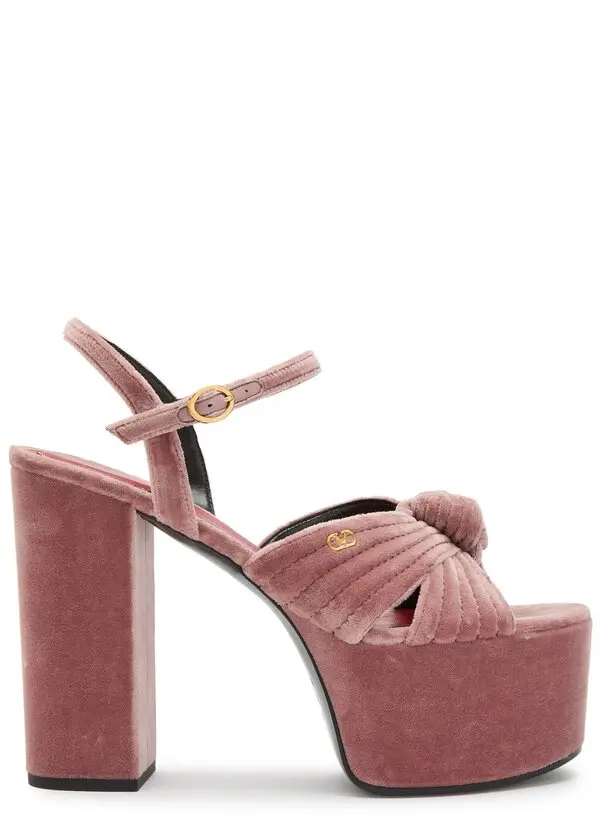 Valentino Garavani Crasher Vlogo Velvet Platform Sandals - Pink