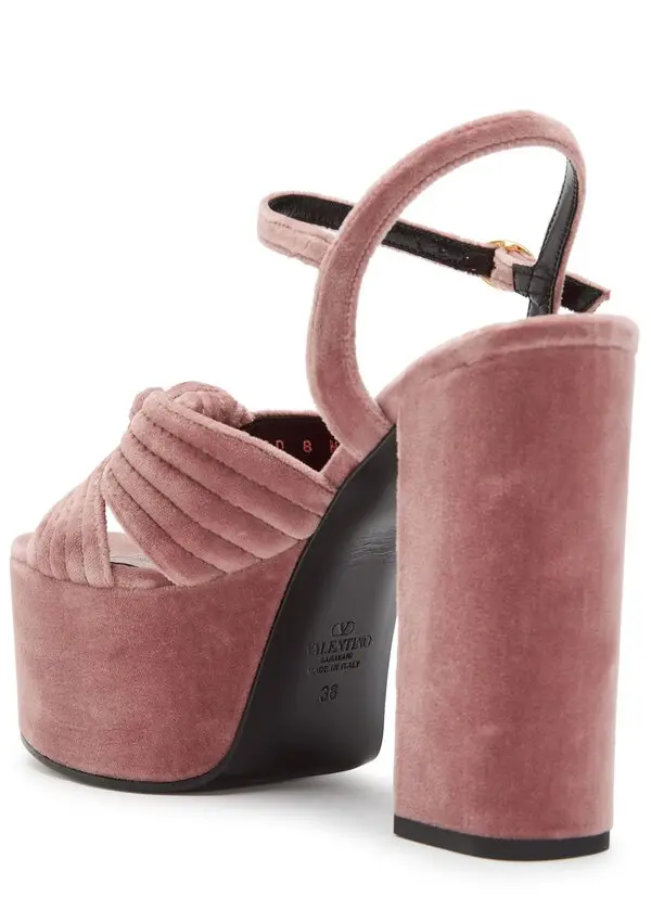 Valentino Garavani Crasher Vlogo Velvet Platform Sandals - Pink