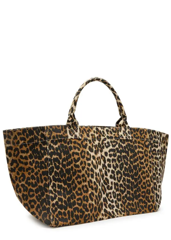 GANNI Printed Xxl Shopper Canvas Tote Bag - Leopard