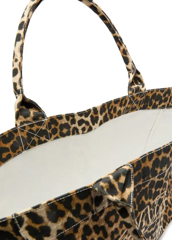 GANNI Printed Xxl Shopper Canvas Tote Bag - Leopard
