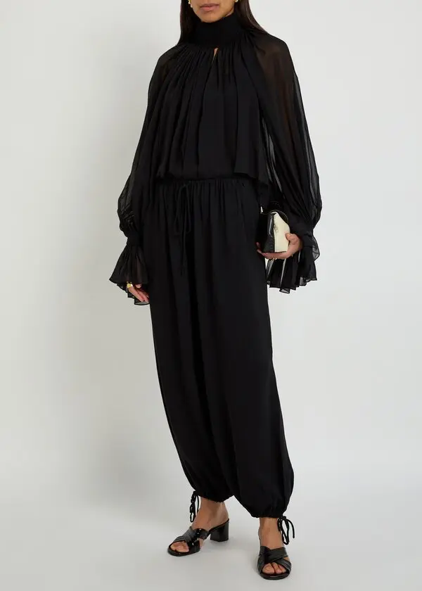Tove Estelia Draped Barrel-leg Crepe Trousers - Black