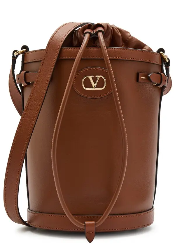 Valentino Garavani Logo-plaque Leather Drawstring Bucket Bag