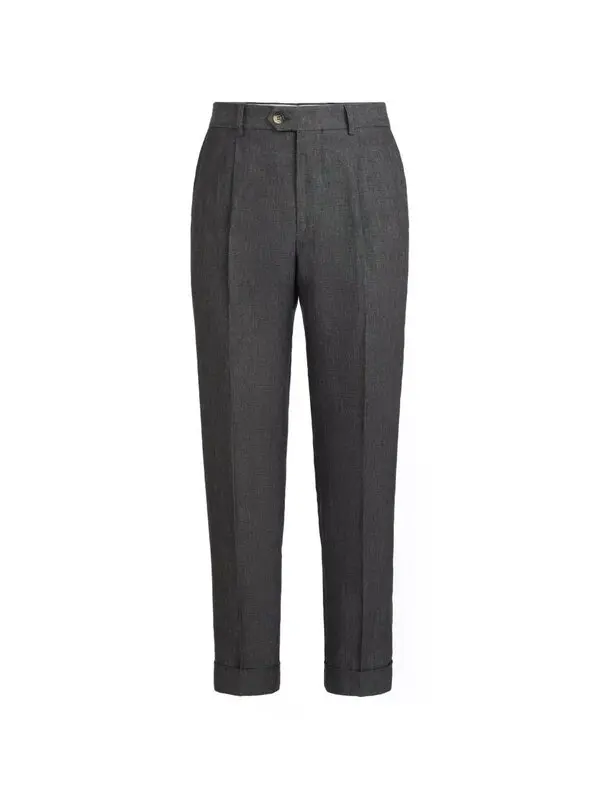 Brunello Cucinelli Pleated Delave Linen Trousers - Grey