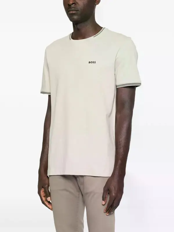 BOSS Stretch-cotton T-shirt With Stripes And Logo - Neutrals