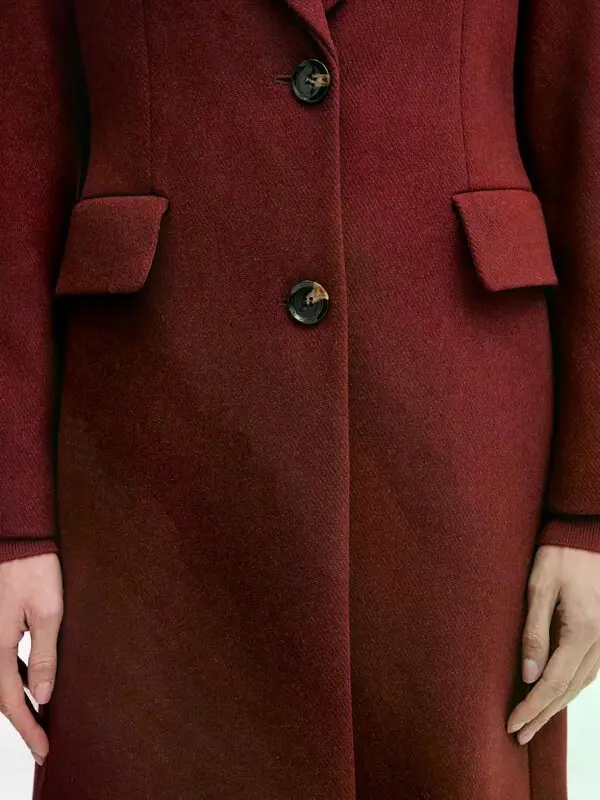 Sisley Buttoned Single-breasted Coat With Pockets - Red