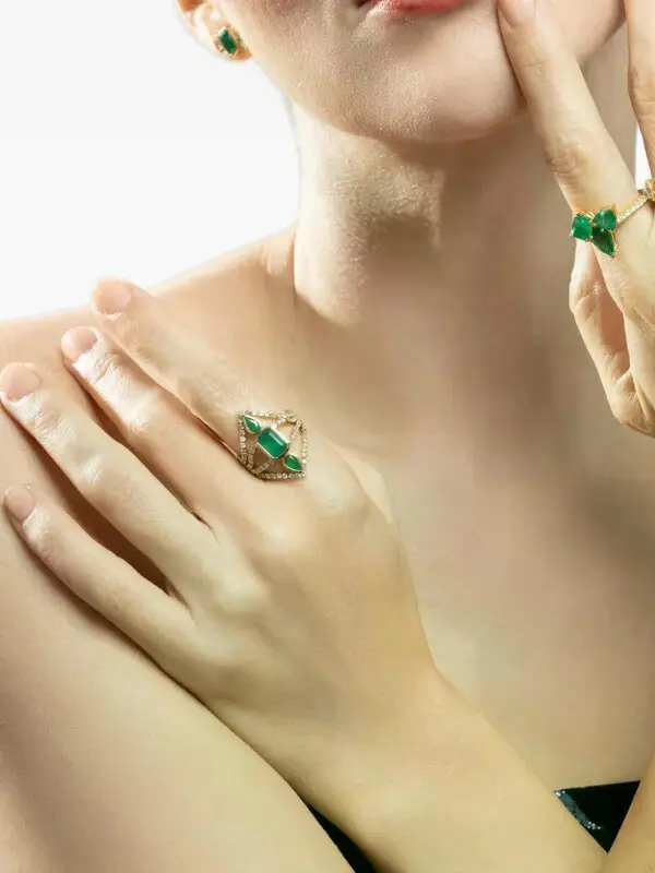 Shay Deco Emerald And Diamond Stacked Ring