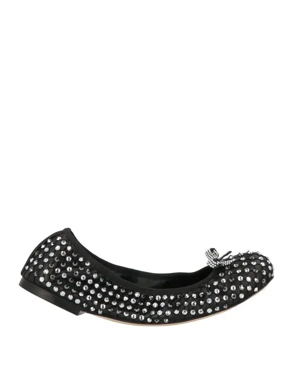 Rene Caovilla Leather Ballet Flats With Crystal Embellishments
