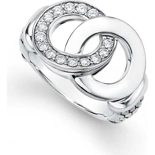Lagos Signature Caviar Interlocking Diamond Ring - Silver