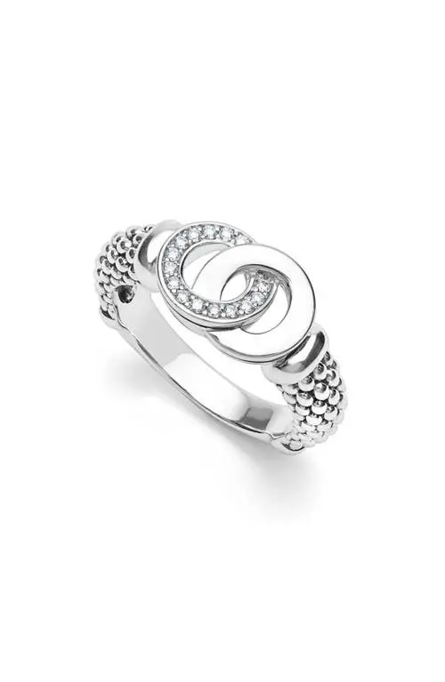 Lagos Sterling And Diamond Caviar Interlocking Ring - Silver