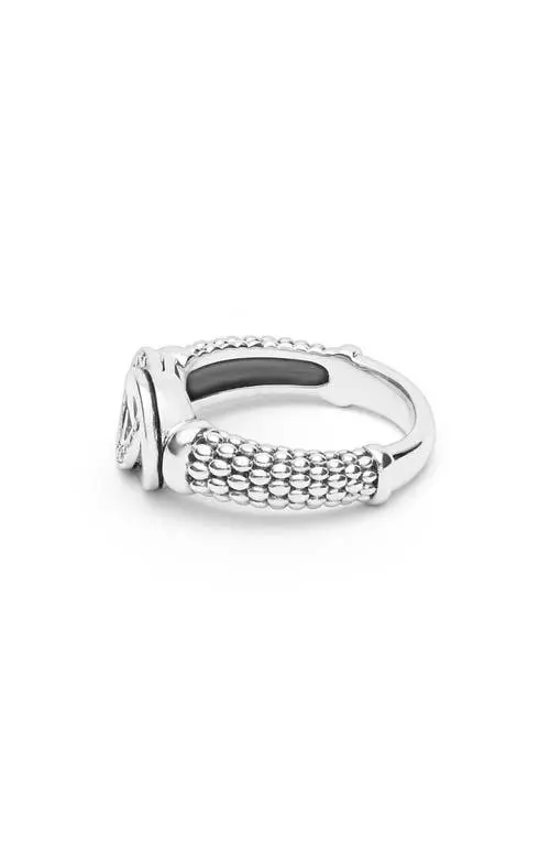 Lagos Sterling And Diamond Caviar Interlocking Ring