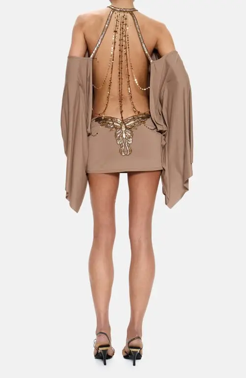 JADED LONDON Alula Embellished Butterfly Minidress - Brown