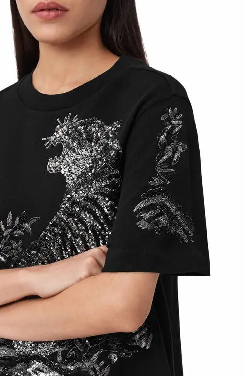 ALLSAINTS Pounce Lisa Embellished Cotton Graphic T-shirt - Black