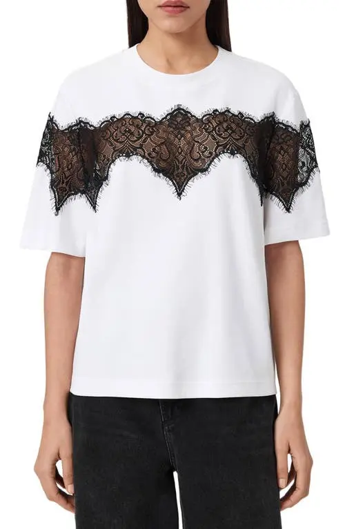 ALLSAINTS Lisa Lace Panel T-shirt - Optic White