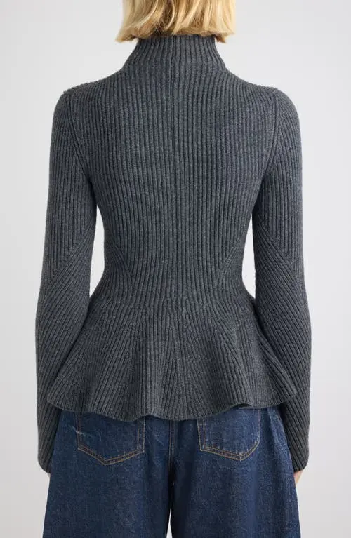 Alaïa Virgin Wool And Cashmere Peplum Cardigan - Gris Fonce