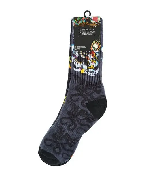 Ed Hardy Flaming Eagle Printed Crew Socks 2 Pack