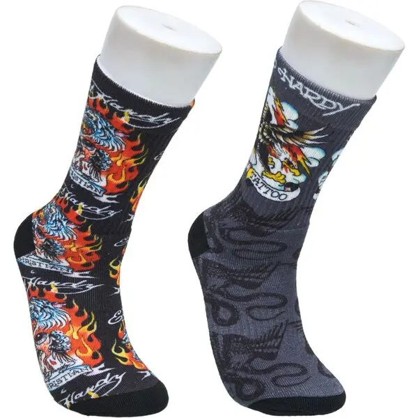 Ed Hardy Flaming Eagle 360 Print Full Cushion Crew Socks 2-pack - Black