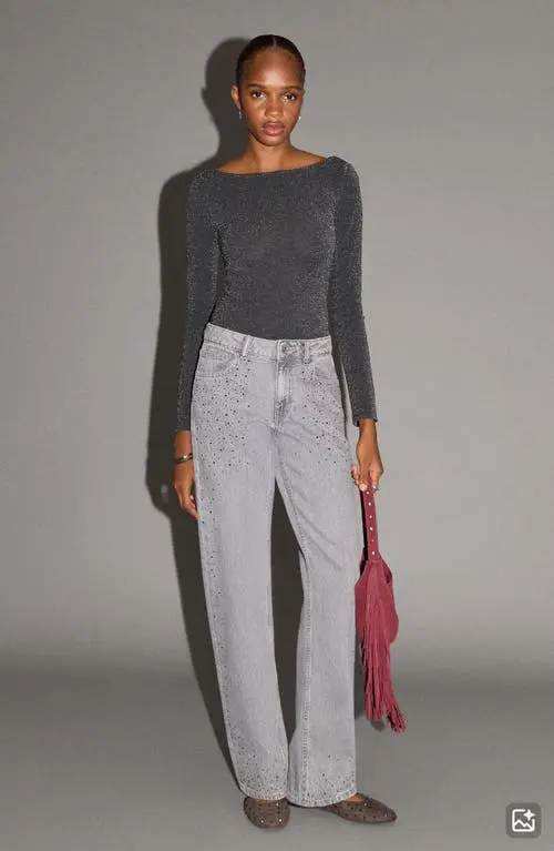 Mango Shimmer Open Back Long Sleeve Bodysuit