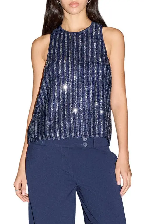 Mango Striped Sequin Sleeveless Top