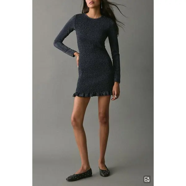 Mango Metallic Smocked Minidress - Navy
