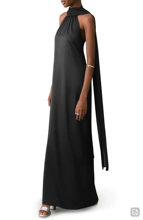 Mango Satin Halterneck Dress - Black