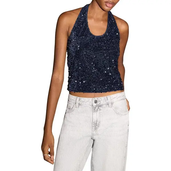 Mango Sequin Halter Crop Top