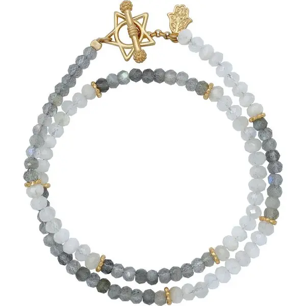 KARMA AND LUCK Celestial Path Moonstone And Labradorite Wrap Bracelet - Light Grey/gold