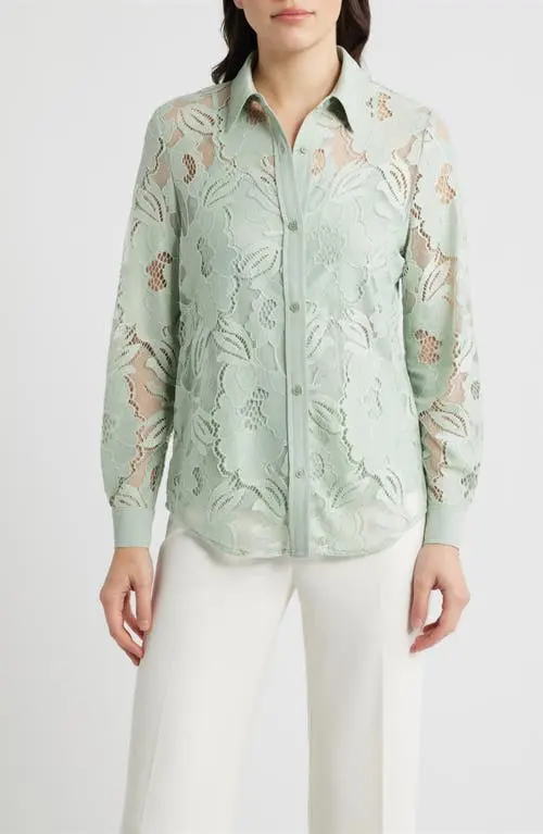 Anne Klein Lace Button-up Shirt - Soft Aloe