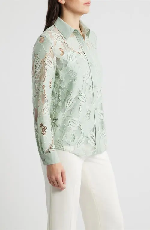Anne Klein Lace Button-up Shirt - Soft Aloe