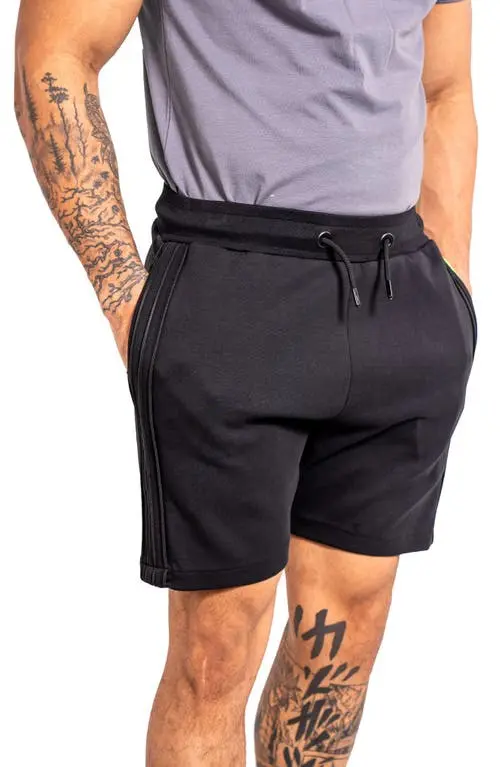 MACEOO Striped Athletic-fit Knit Shorts - Black