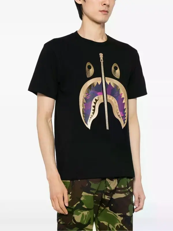 A BATHING APE Shark-print Cotton T-shirt - Black